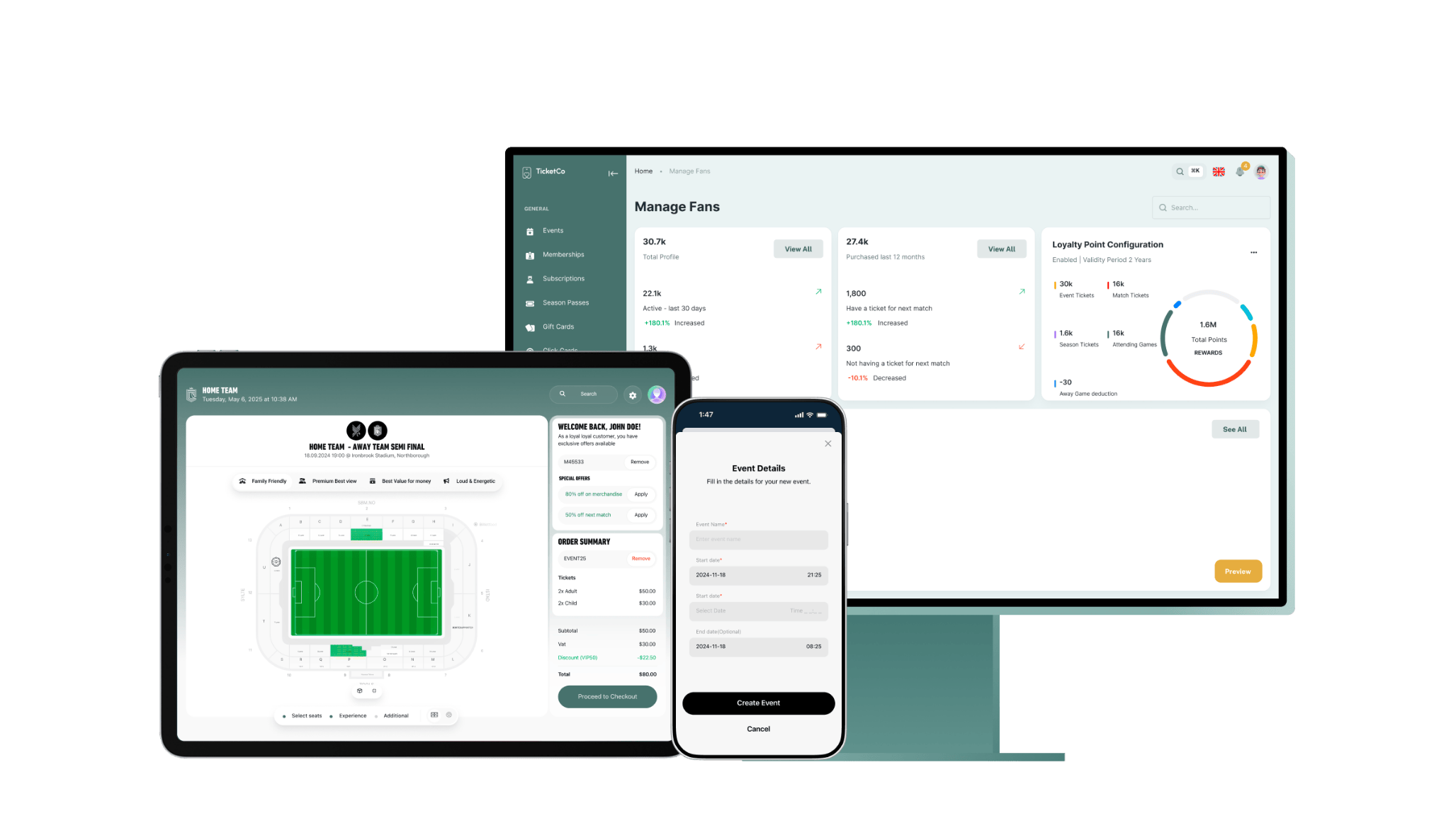TicketCo Admin | Dashbord for kampdagsdrift for klubber